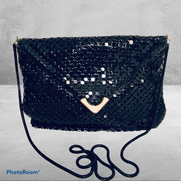 Lyrella | Bags | Vintage Lyrella Black Mesh With Gold Decal Purse ...